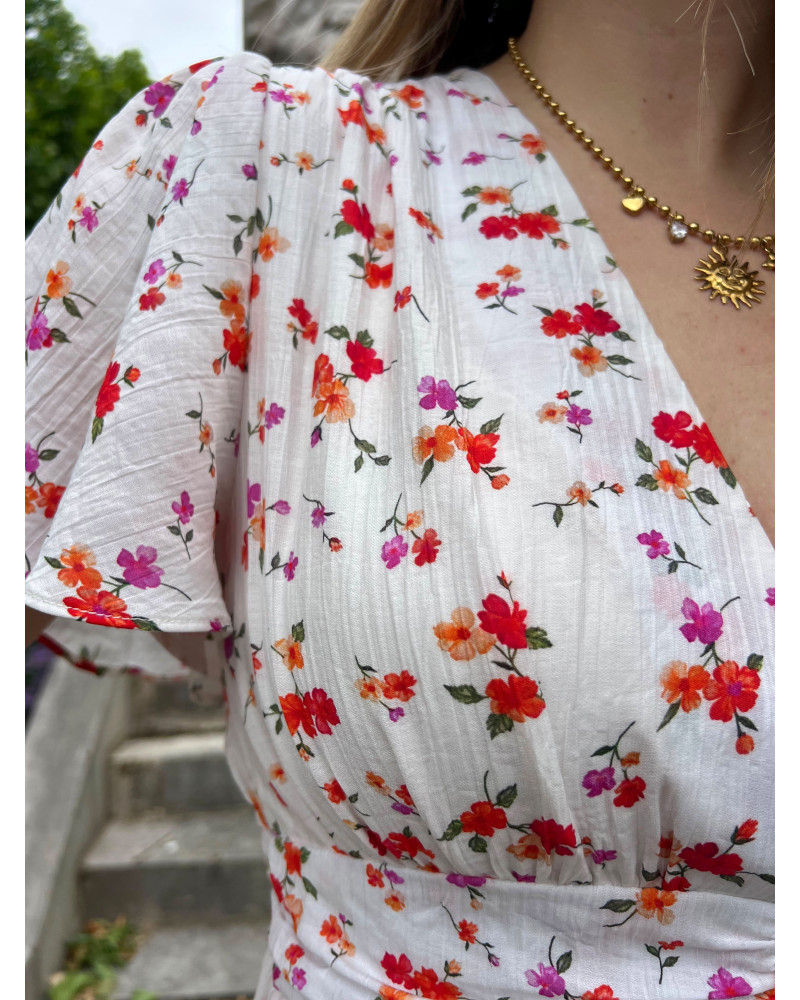 BRIGITTE | Robe fluide fleurie manche courte été - So Pretty