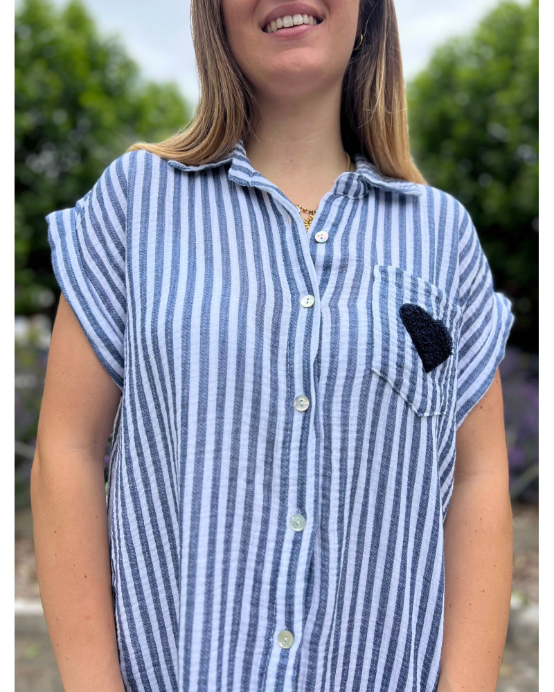 LISA | Robe chemise en gaze de coton rayée - So Pretty